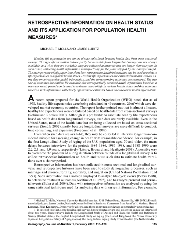 (PDF) Retrospective information on health status and its application ...