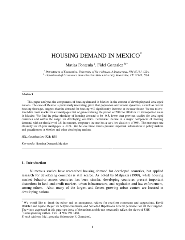 (PDF) Housing demand in Mexico