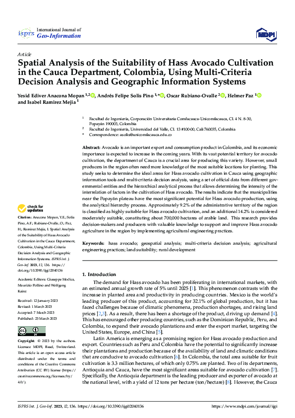 (PDF) Spatial Analysis of the Suitability of Hass Avocado Cultivation in the Cauca Department ...