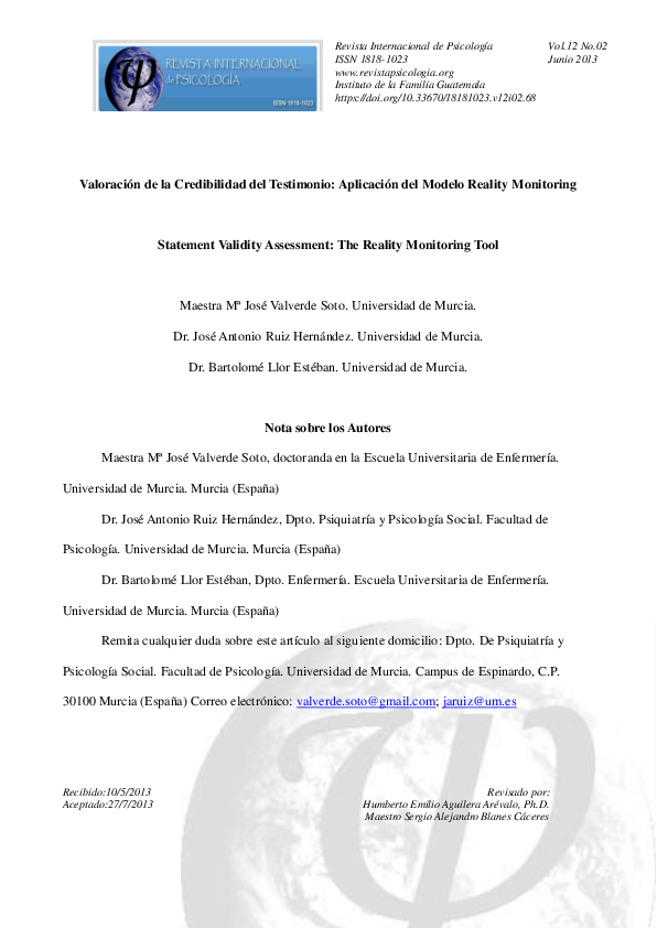 (PDF) Valoración de la Credibilidad del Testimonio: Aplicación del ...