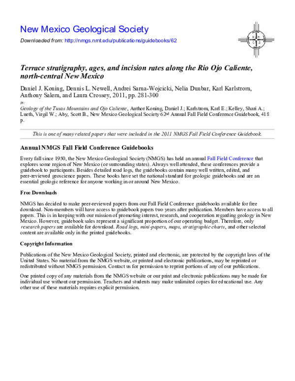 (PDF) Terrace Stratigraphy, Ages, and Incision Rates Along the Rio Ojo ...
