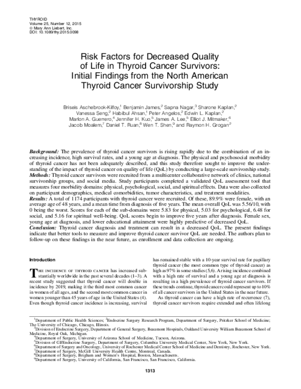 (PDF) Risk Factors for Decreased Quality of Life in Thyroid Cancer ...