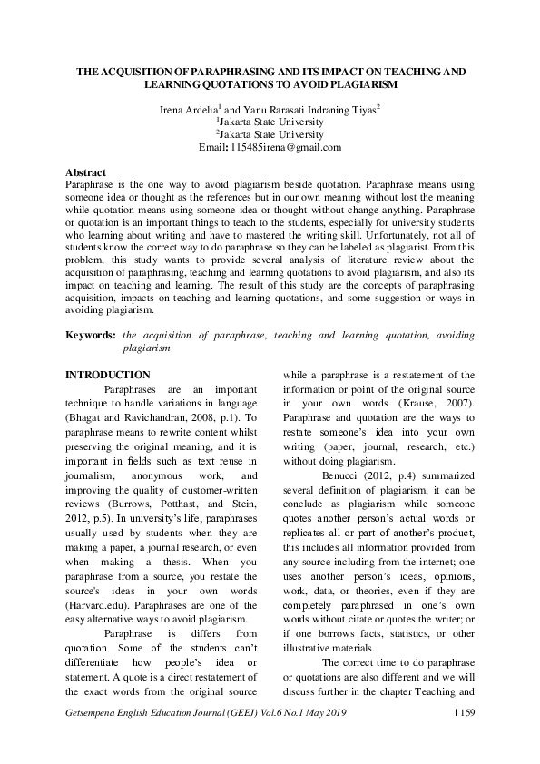 (PDF) The Acquisition of Paraphrasing and Its Impact on Teaching and ...