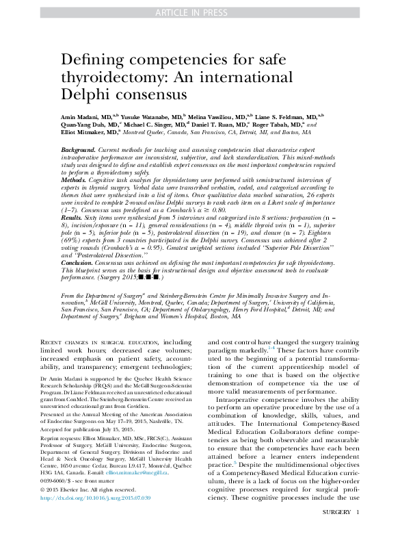 (PDF) Defining competencies for safe thyroidectomy: An international ...