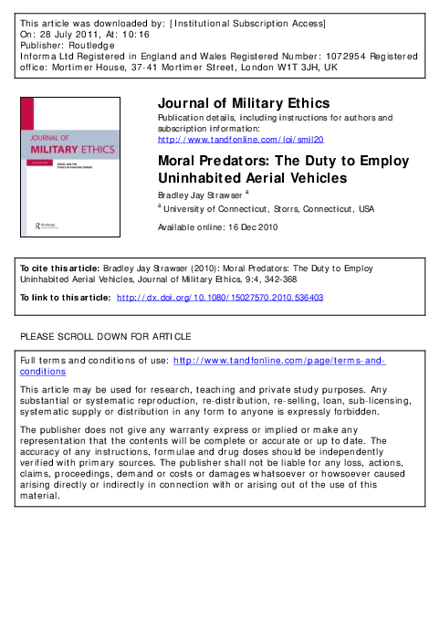 (PDF) Moral Predators: The Duty to Employ Uninhabited Aerial Vehicles