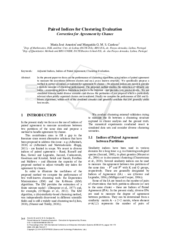 (PDF) Paired Indices for Clustering Evaluation - Correction for Agreement by Chance | maria josé ...