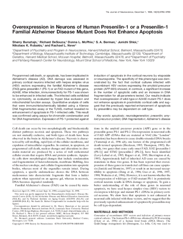 (PDF) Overexpression in Neurons of Human Presenilin-1 or a Presenilin-1 ...