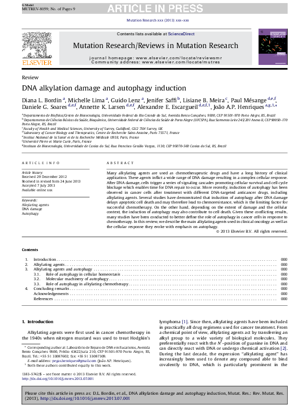 (PDF) DNA alkylation damage and autophagy induction