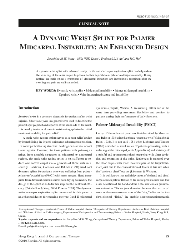 (PDF) A Dynamic Wrist Splint for Palmer Midcarpal Instability: An ...