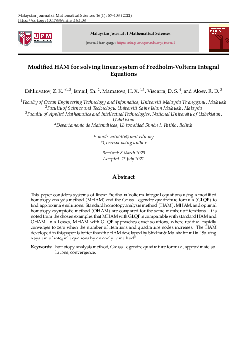Pdf Modified Ham For Solving Linear System Of Fredholm Volterra