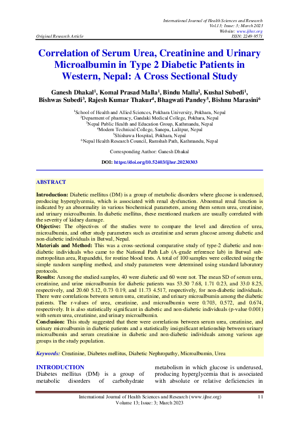 (PDF) Correlation of Serum Urea, Creatinine and Urinary Microalbumin in ...
