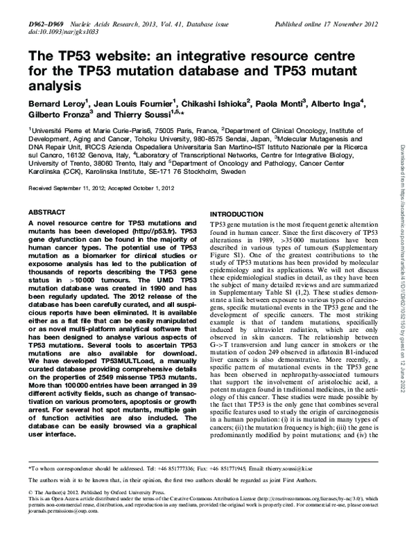 (PDF) The TP53 website: an integrative resource centre for the TP53 ...