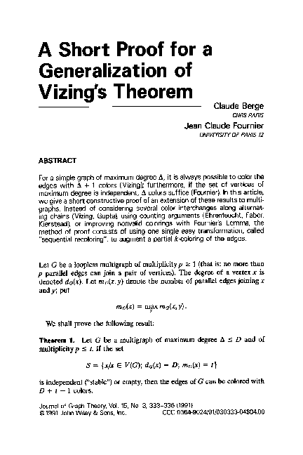 (PDF) A short proof for a generalization of Vizing's theorem