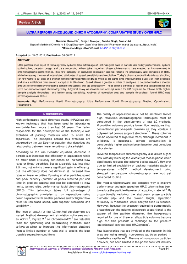 (PDF) ULTRA PERFORMANCE LIQUID CHROMATOGRAPHY: COMPARATIVE STUDY OVER HPLC Review Article