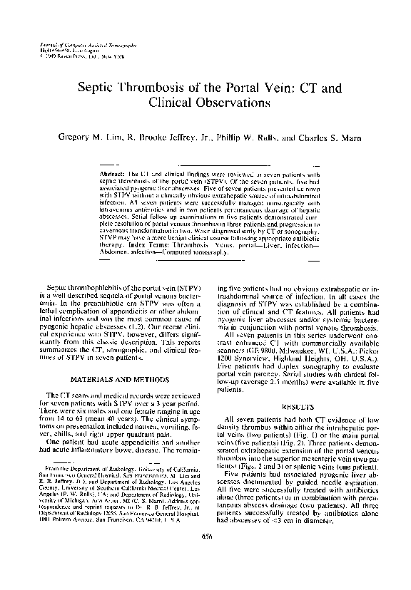 (PDF) Septic Thrombosis of the Portal Vein