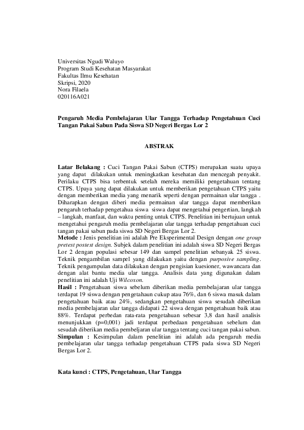 (PDF) Pengaruh Media Pembelajaran Ular Tangga Terhadap Pengetahuan Cuci Tangan Pakai Sabun Pada ...