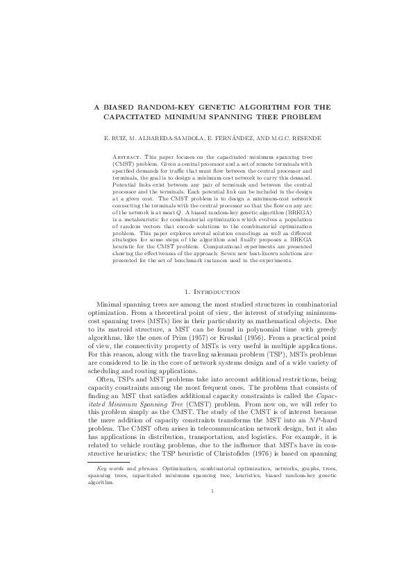 (PDF) A biased random-key genetic algorithm for the capacitated minimum spanning tree problem