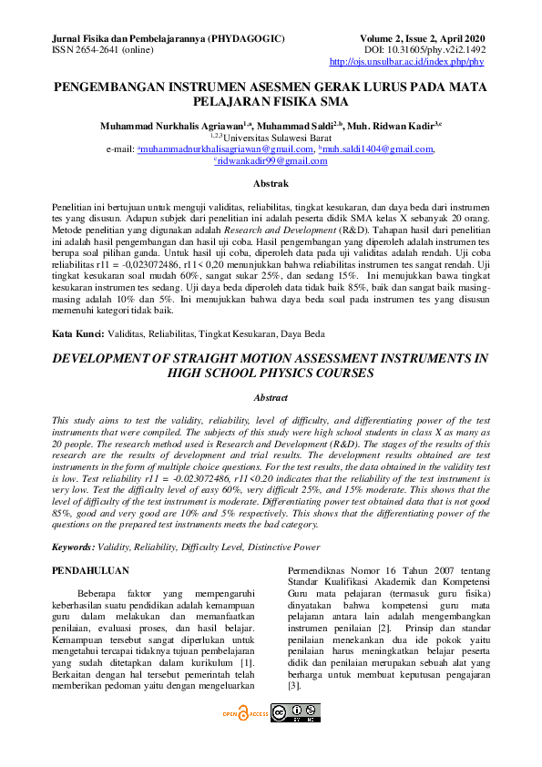 (PDF) Development of Straight Motion Assessment Instruments in High ...