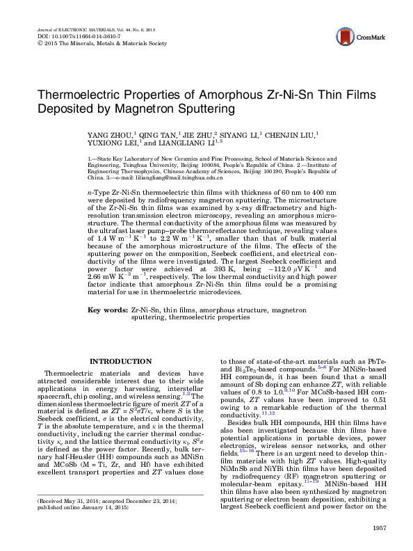 (PDF) Thermoelectric Properties of Amorphous Zr-Ni-Sn Thin Films ...