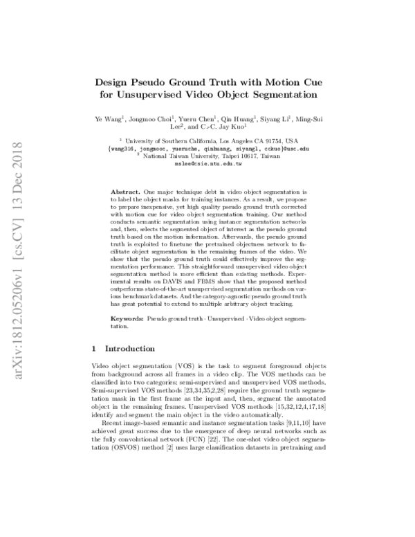 (PDF) Design Pseudo Ground Truth with Motion Cue for Unsupervised Video ...