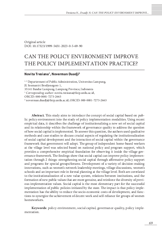 (PDF) Can the Policy Environment Improve Policy Implementation Practice?
