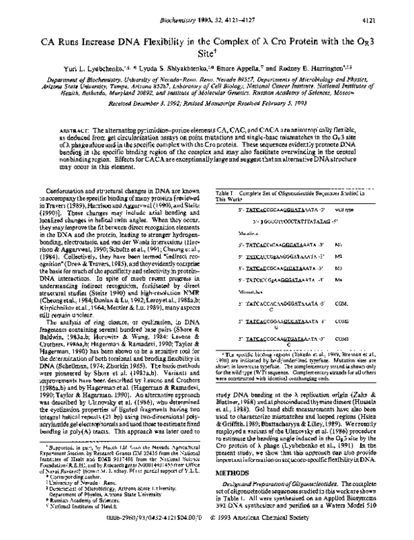 (PDF) CA runs increase DNA flexibility in the complex of .lambda. Cro ...
