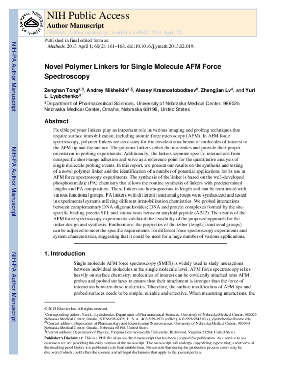 (PDF) Novel polymer linkers for single molecule AFM force spectroscopy