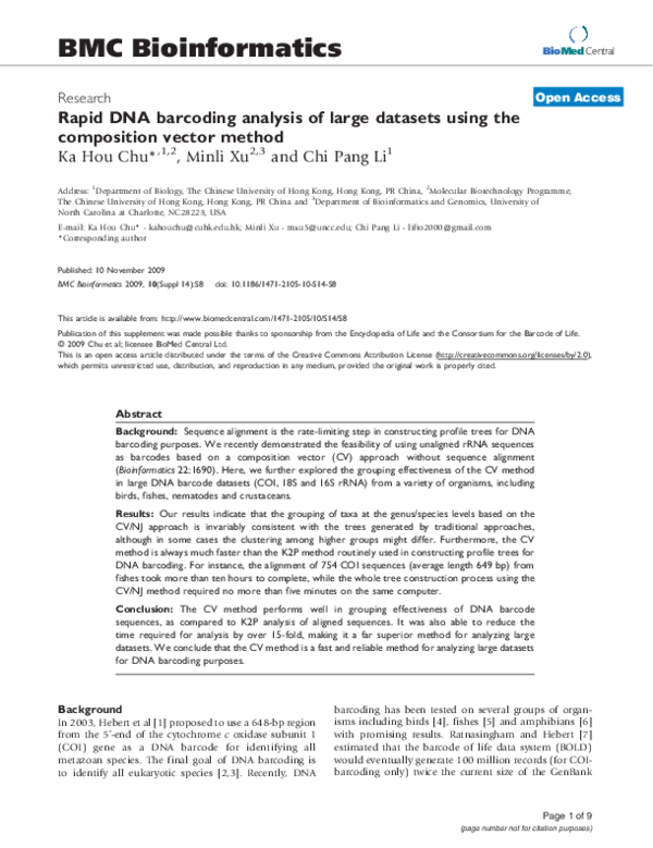 (PDF) Rapid DNA barcoding analysis of large datasets using the ...