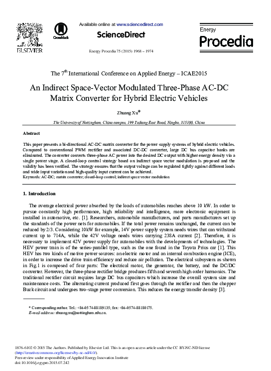 Pdf Indirect Space Vector Modulated Three Phase Ac Ac Matrix Converter Under Abnormal Input