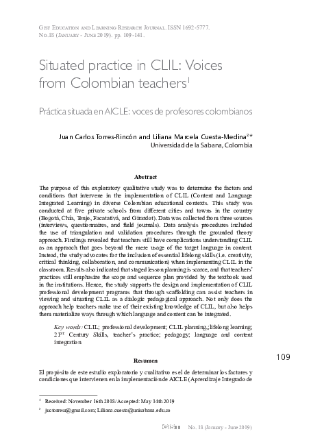 (PDF) Situated Practice in CLIL: Voices from Colombian Teachers