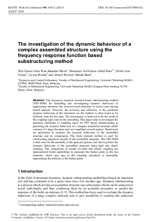 Pdf The Investigation Of The Dynamic Behaviour Of A Complex Assembled Structure Using The