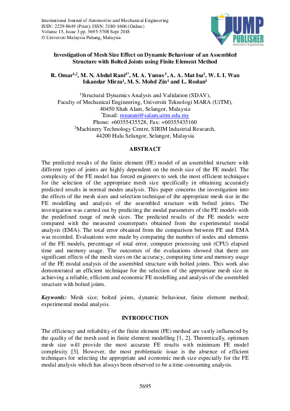 (PDF) Investigation of Mesh Size Effect on Dynamic Behaviour of an Assembled Structure with ...