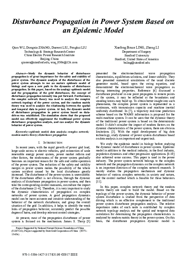 (PDF) Disturbance propagation in power system based on an epidemic model