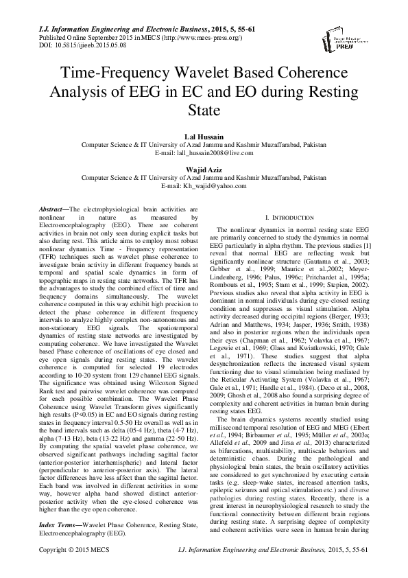 (PDF) Time-Frequency Wavelet Based Coherence Analysis of EEG in EC and EO during Resting State