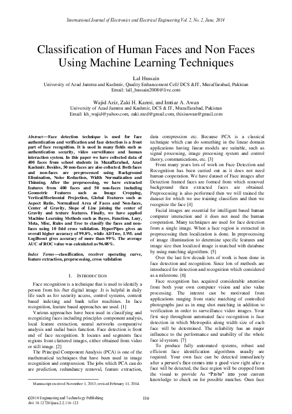(PDF) Classification of Human Faces and Non Faces Using Machine Learning Techniques
