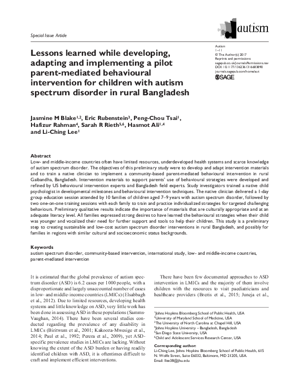 (PDF) Lessons learned while developing, adapting and implementing a pilot parent-mediated ...