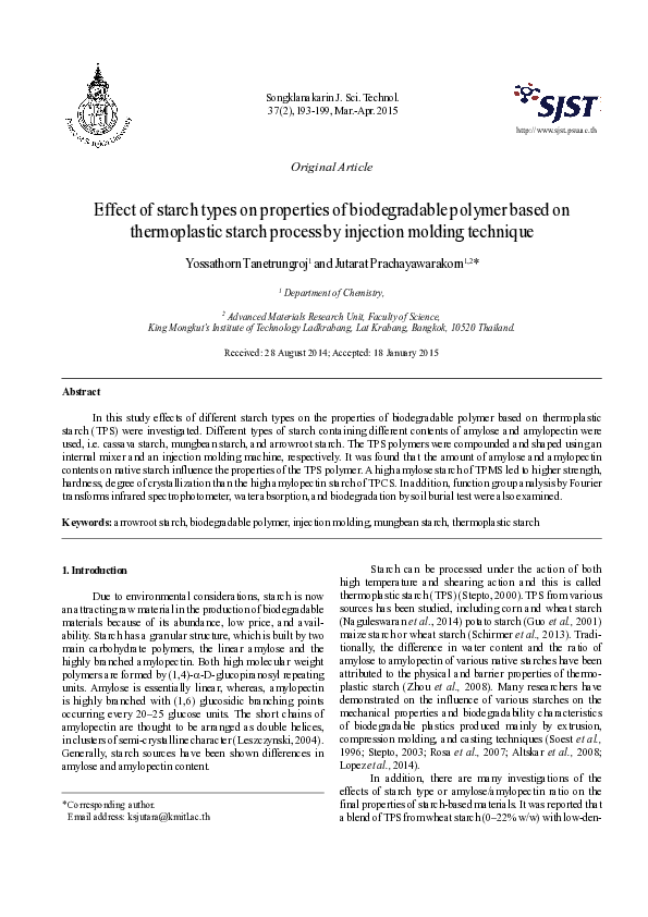 (PDF) Effect of starch types on properties of biodegradable polymer ...