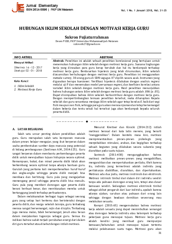 (PDF) Hubungan Iklim Sekolah Dengan Motivasi Kerja Guru