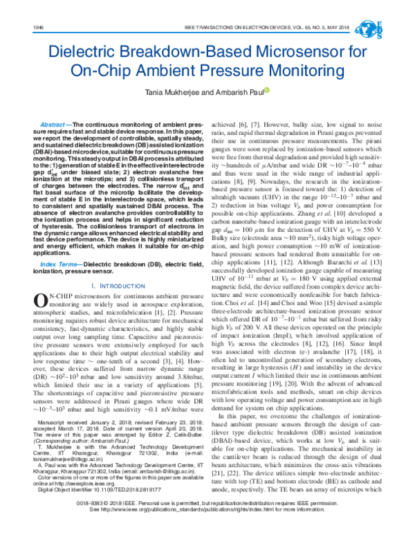 (PDF) Dielectric Breakdown-Based Microsensor for On-Chip Ambient Pressure Monitoring