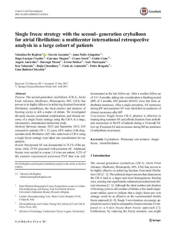 (PDF) Single freeze strategy with the second- generation cryballoon for ...