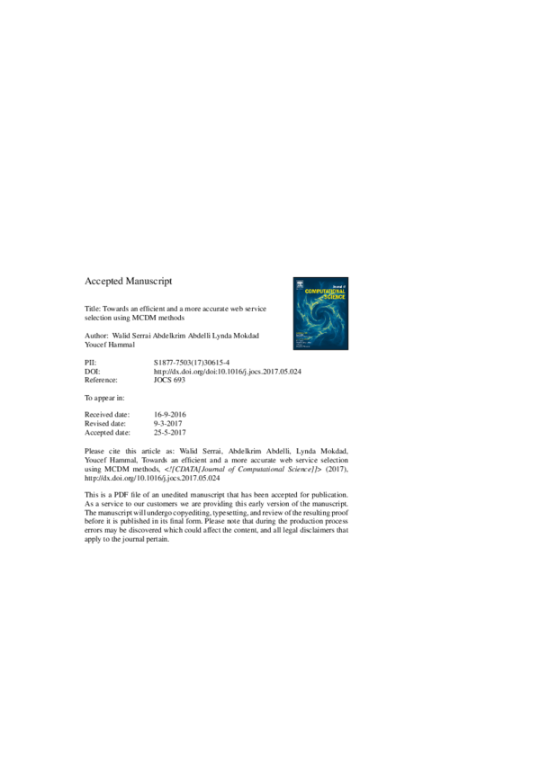 (PDF) Towards an efficient and a more accurate web service selection ... (PDF) Towards an efficient and a more accurate web service selection ...