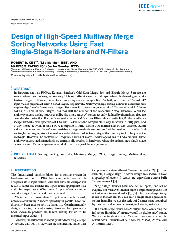 Pdf Design Of High Speed Multiway Merge Sorting Networks Using Fast Single Stage N Sorters And 