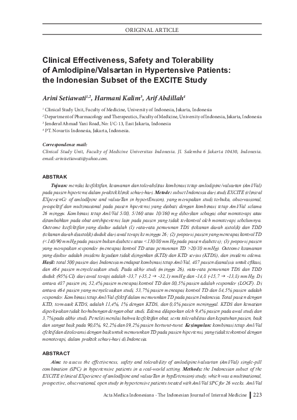 (PDF) Clinical Effectiveness, Safety and Tolerability of Amlodipine ...