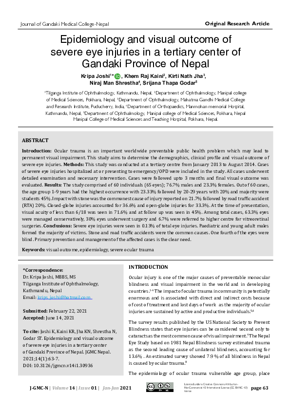 Pdf Epidemiology And Visual Outcome Of Severe Eye Injuries In A Tertiary Center Of Gandaki