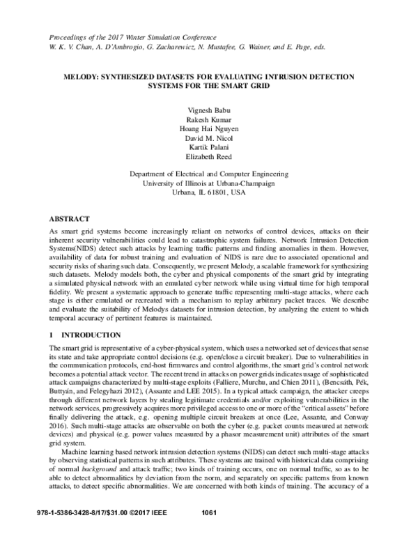(PDF) Melody: Synthesized datasets for evaluating intrusion detection systems for the smart grid ...
