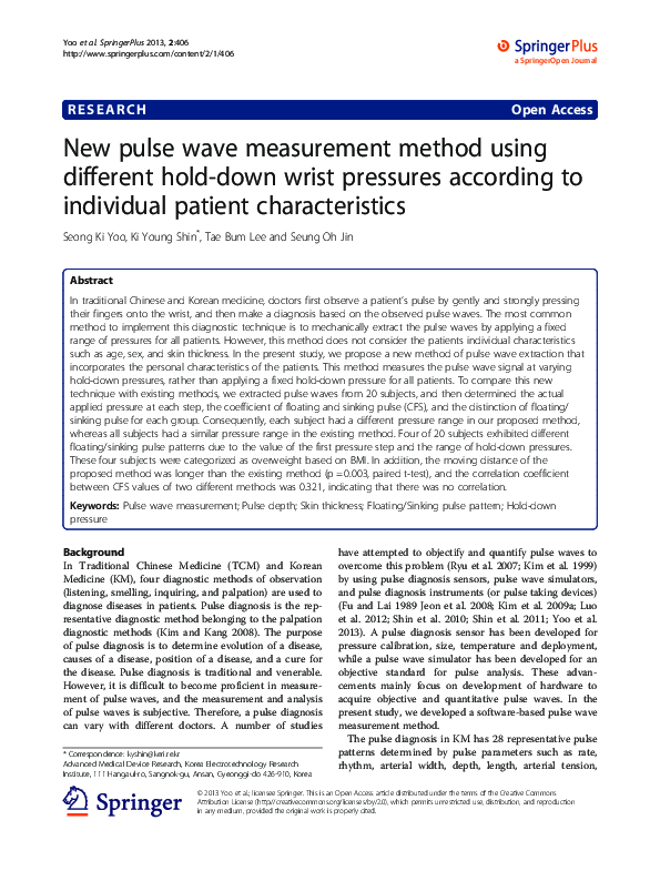 (PDF) New pulse wave measurement method using different hold-down wrist ...