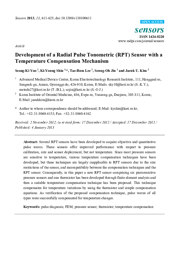 (PDF) Development of a radial pulse tonometric (RPT) sensor with a temperature compensation ...