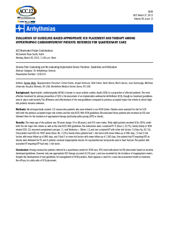 (PDF) Evaluation of Guideline-Based Appropriate Icd Placement and ...