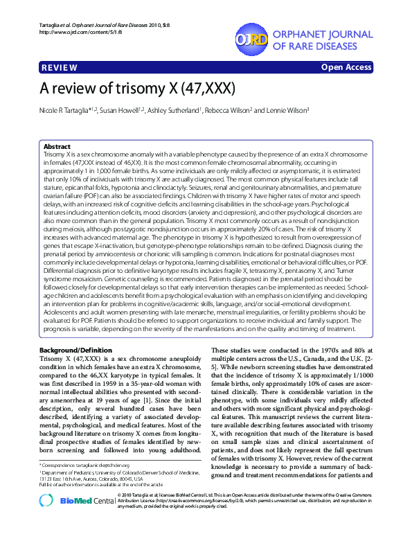 (PDF) A review of trisomy X (47,XXX)