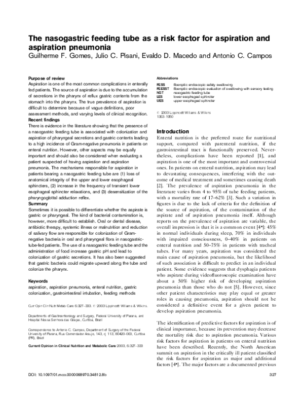 (PDF) The nasogastric feeding tube as a risk factor for aspiration and ...